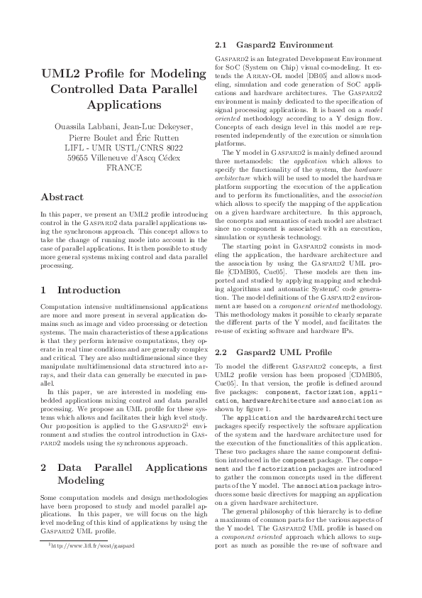 (PDF) UML2 Profile for Modeling Controlled Data Parallel Applications | Ouassila Labbani ...