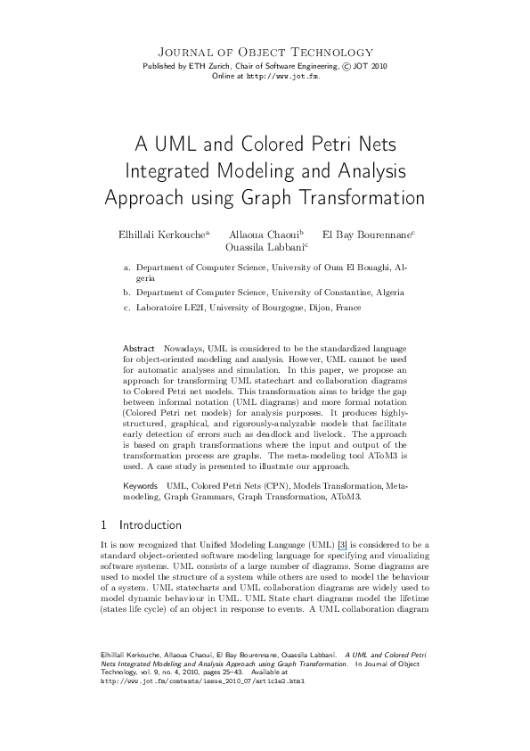 (PDF) A UML and Colored Petri Nets Integrated Modeling and Analysis Approach using Graph ...