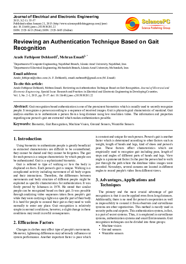 (PDF) Reviewing an Authentication Technique Based on Gait Recognition