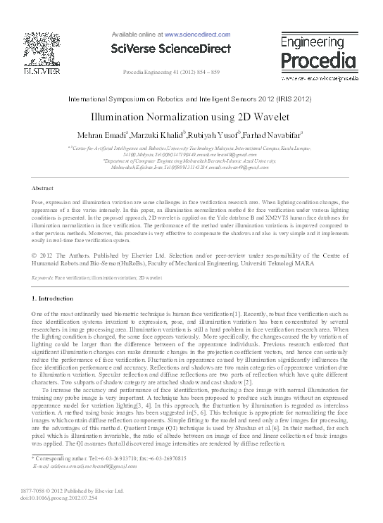 (PDF) Illumination Normalization using 2D Wavelet