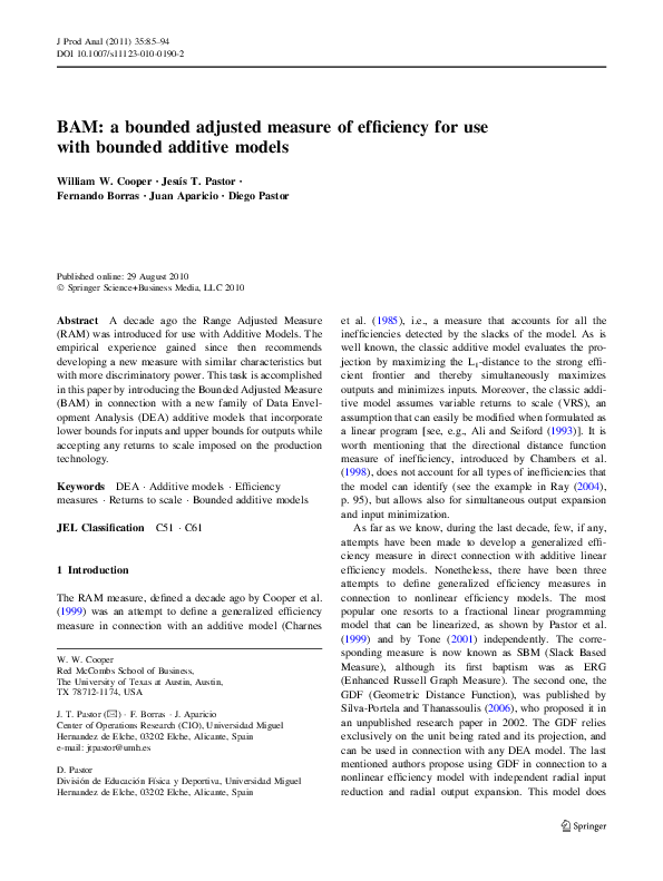 (PDF) BAM: a bounded adjusted measure of efficiency for use with ...