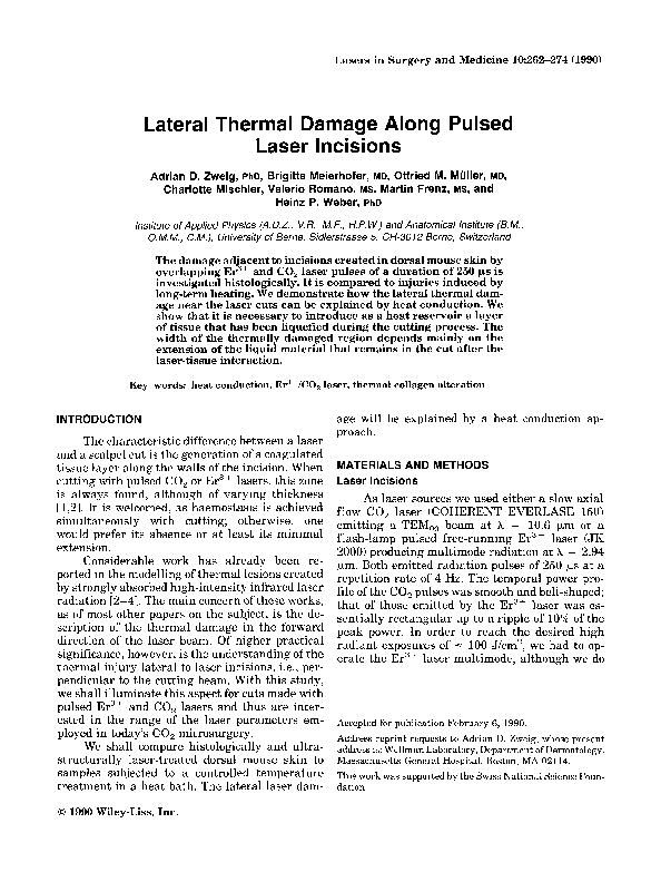 (PDF) Lateral thermal damage along pulsed laser incisions