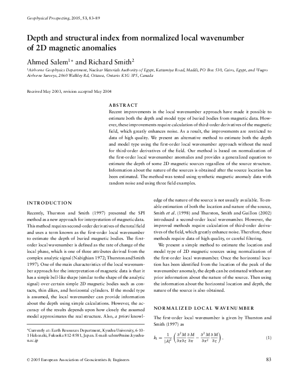 (PDF) Depth and structural index from normalized local wavenumber of 2D magnetic anomalies ...