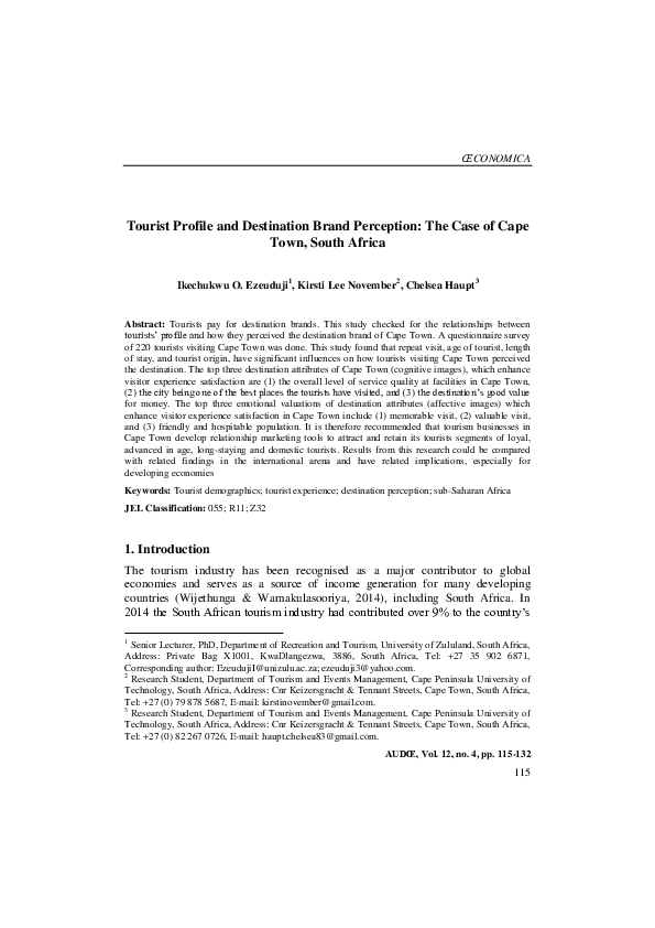 (PDF) Tourist Profile and Destination Brand Perception: The Case of ...