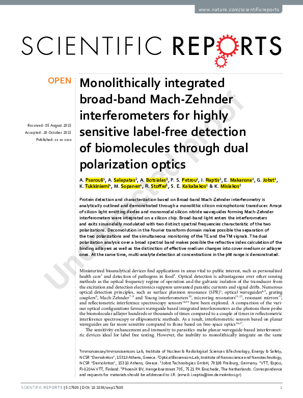 (PDF) Monolithically integrated broad-band Mach-Zehnder interferometers for highly sensitive ...