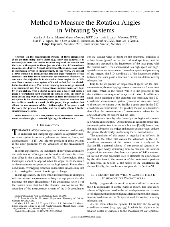 (PDF) Method to measure the rotation angles in vibrating systems