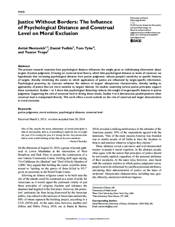 (PDF) Justice Without Borders: The Influence of Psychological Distance ...