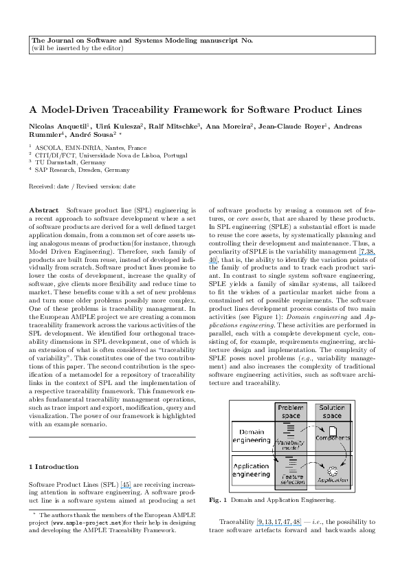 Pdf A Model Driven Traceability Framework For Software Product Lines