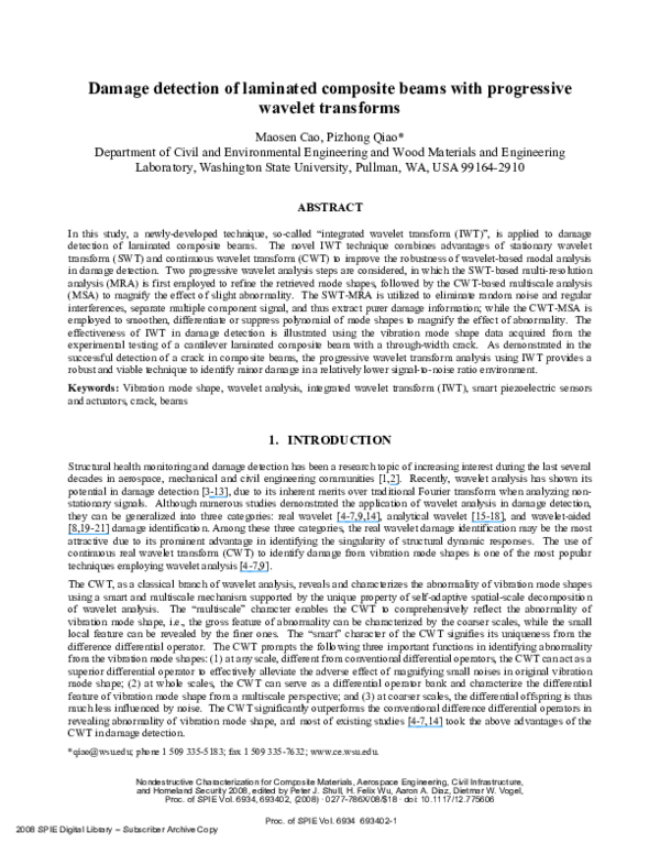 (PDF) Damage detection of laminated composite beams with progressive wavelet transforms