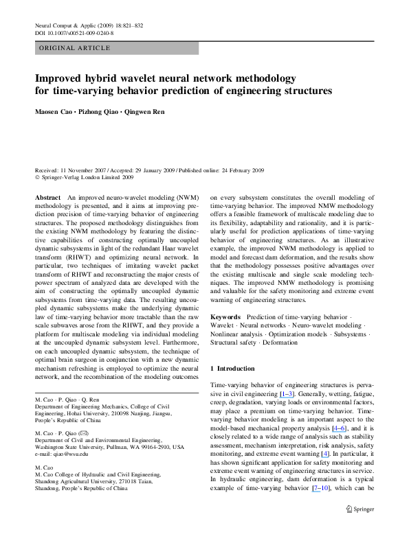 (PDF) Improved hybrid wavelet neural network methodology for time-varying behavior prediction of ...
