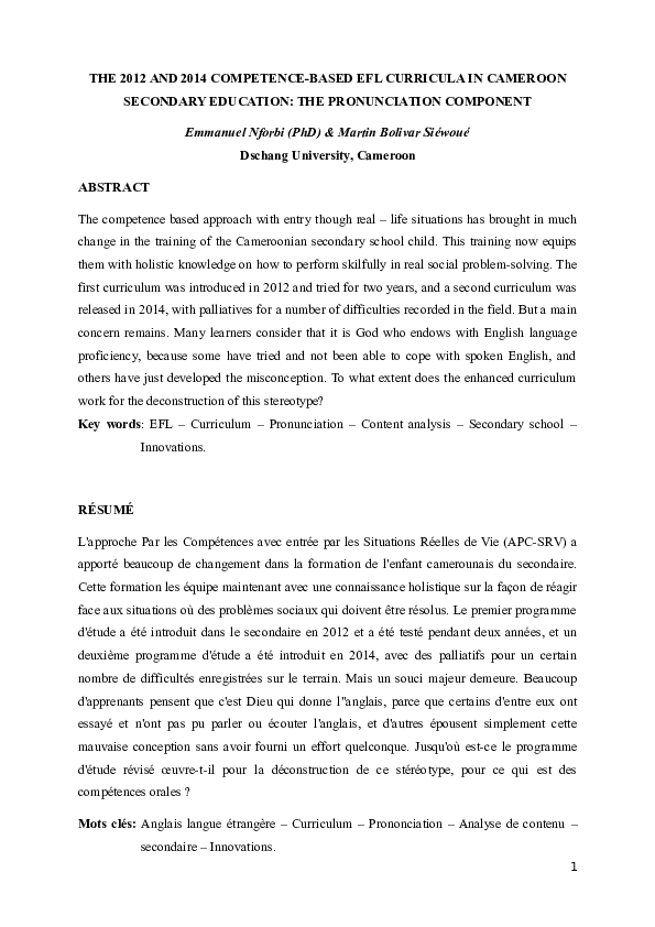 (DOC) THE 2012 AND 2014 COMPETENCE-BASED EFL CURRICULA IN CAMEROON ...
