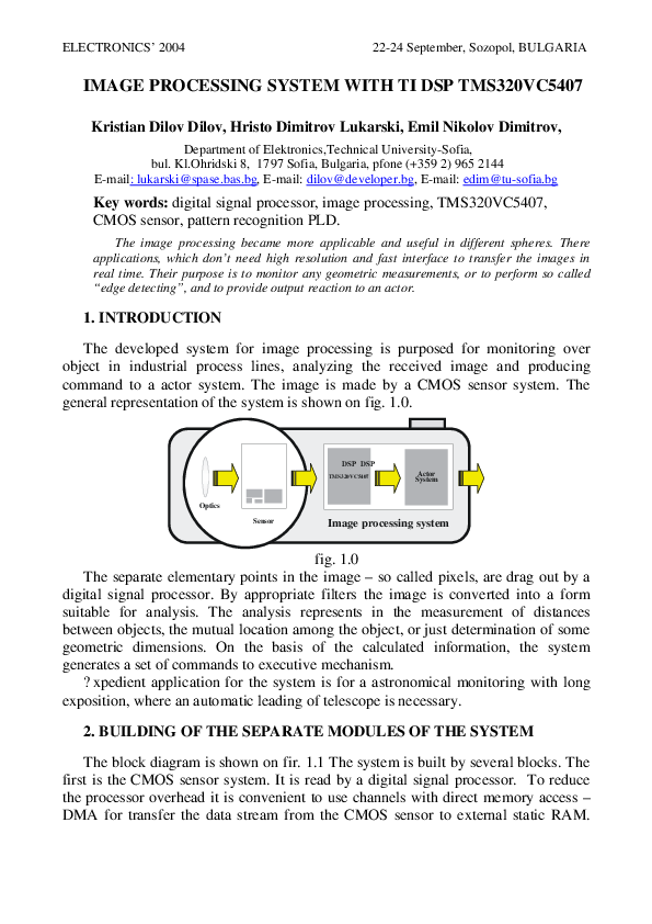 (PDF) IMAGE PROCESSING SYSTEM WITH TI DSP TMS320VC5407