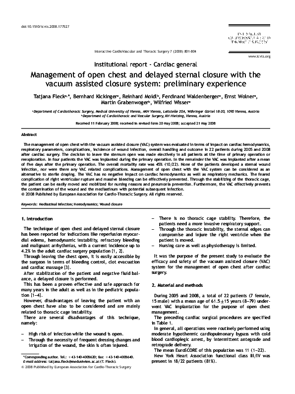 (PDF) Management of open chest and delayed sternal closure with the ...