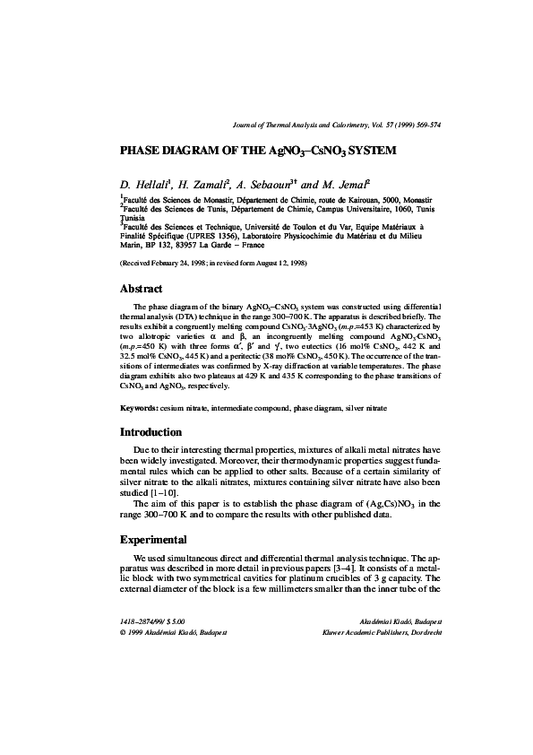 (PDF) Phase Diagram of the AgNO 3 –CsNO 3 System