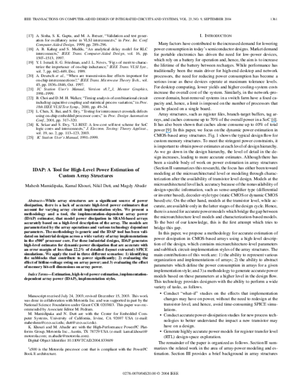 Pdf Idap A Tool For High Level Power Estimation Of Custom Array