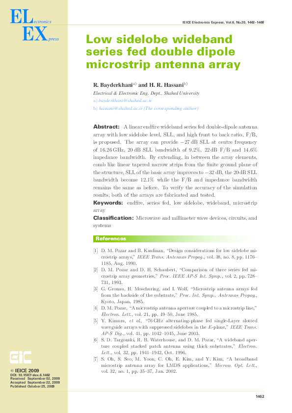 (PDF) Low sidelobe wideband series fed double dipole microstrip antenna array