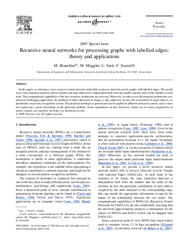(PDF) Recursive neural networks for processing graphs with labelled edges: theory and applications