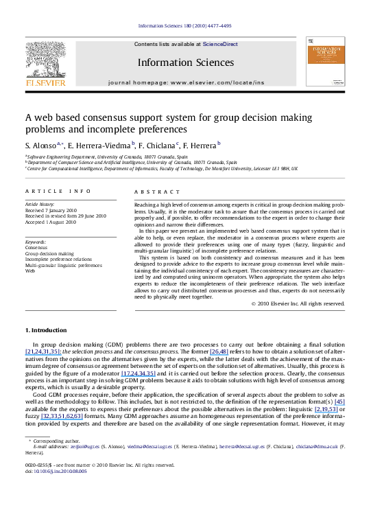 Pdf A Web Based Consensus Support System For Group Decision Making Problems And Incomplete