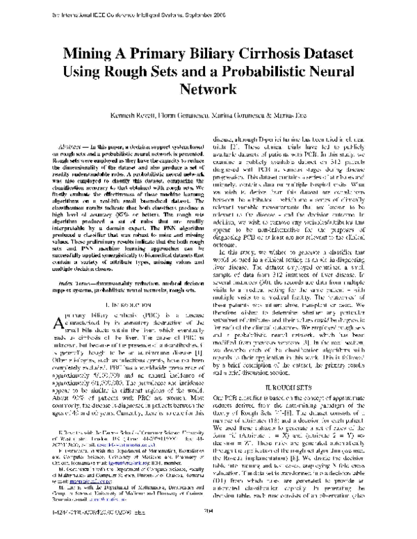 (PDF) Mining A Primary Biliary Cirrhosis Dataset Using Rough Sets and a Probabilistic Neural Network