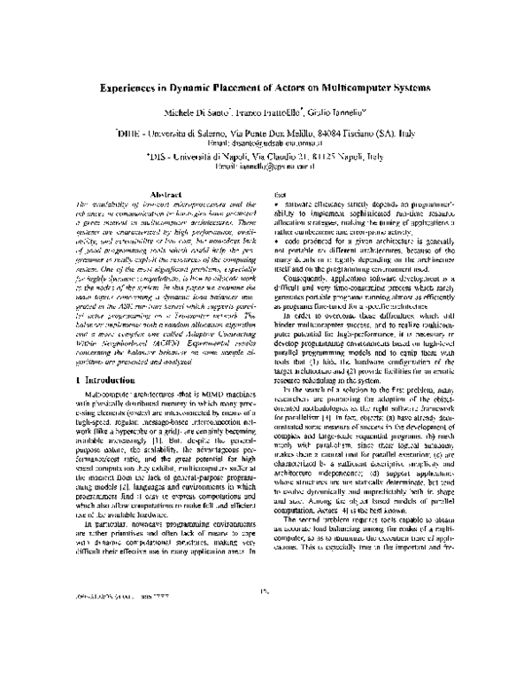 (PDF) Experiences in dynamic placement of actors on multicomputer systems
