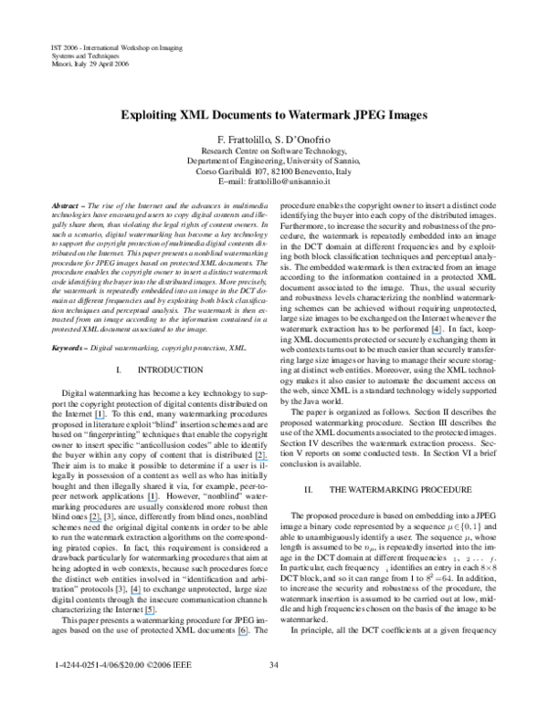 (PDF) Exploiting XML Documents to Watermark JPEG Images