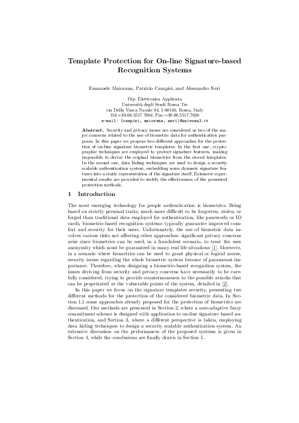 (PDF) Template Protection for On-Line Signature-Based Recognition Systems