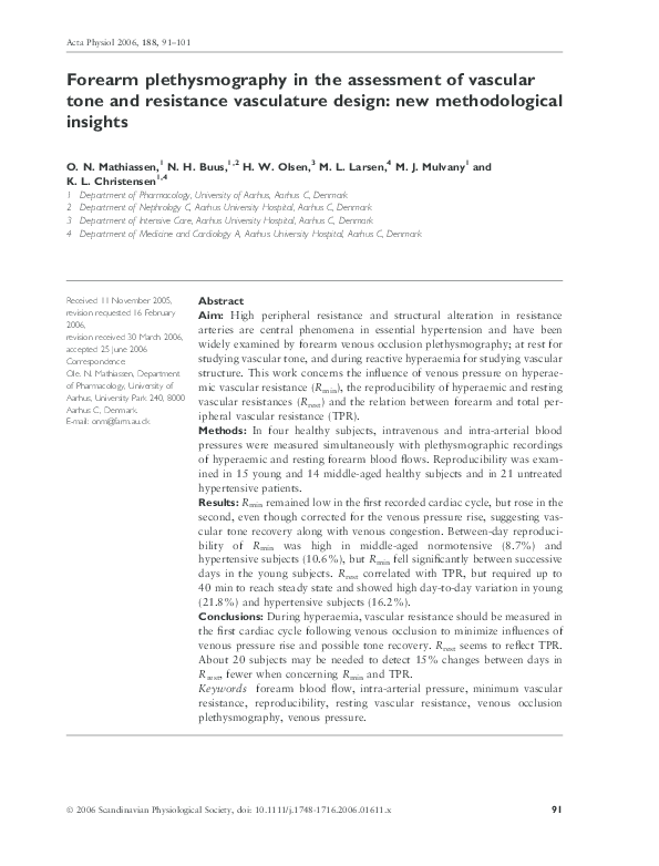 (PDF) Forearm plethysmography in the assessment of vascular tone and ...