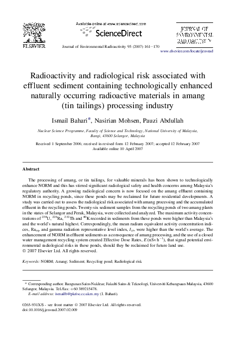 (PDF) Radioactivity and radiological risk associated with effluent ...