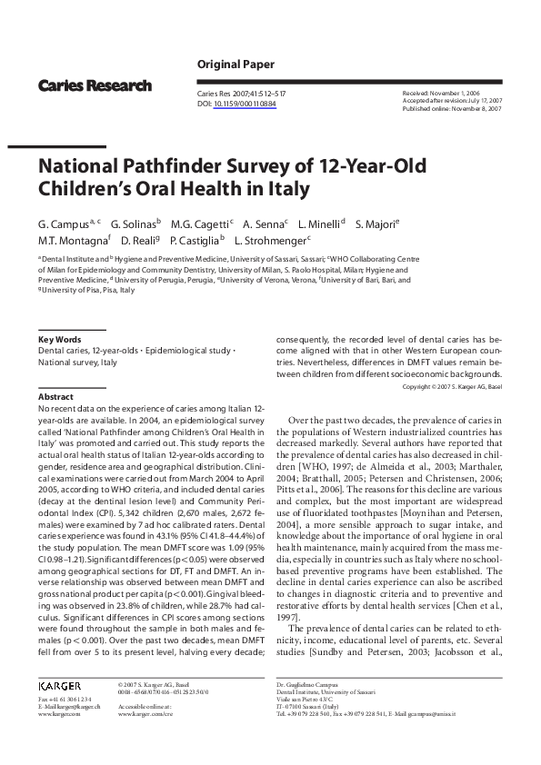 (PDF) National Pathfinder Survey of 12YearOld Children’s Oral Health in ...