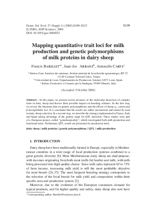 Pdf Mapping Quantitative Trait Loci For Milk Production Traits On
