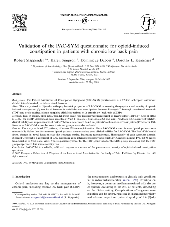 (PDF) Validation of the PAC-SYM questionnaire for opioid-induced ...