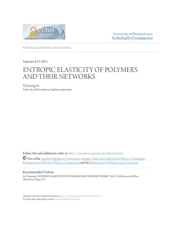 (PDF) Entropic elasticity of polymers and their networks