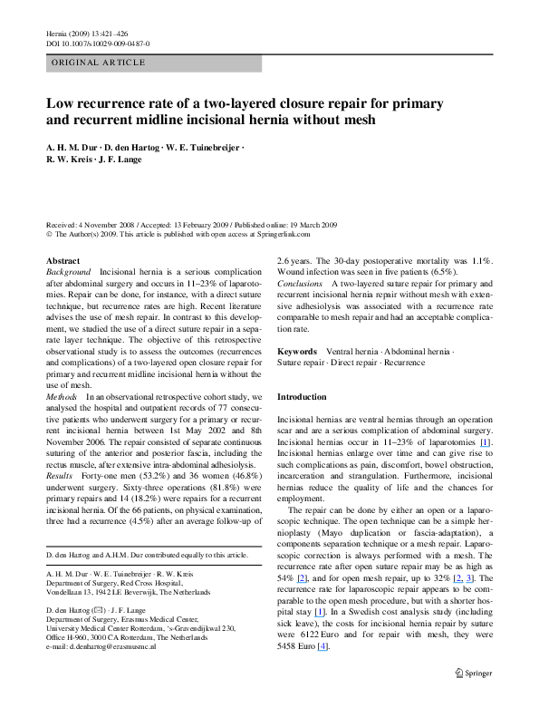 (PDF) Low recurrence rate of a two-layered closure repair for primary ...