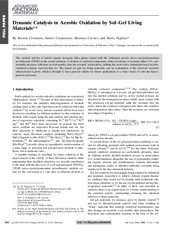 (PDF) Dynamic Catalysis in Aerobic Oxidation by Sol-Gel Living Materials