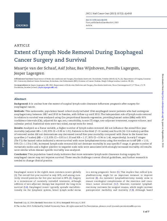 (PDF) Extent of lymph node removal during esophageal cancer surgery and ...