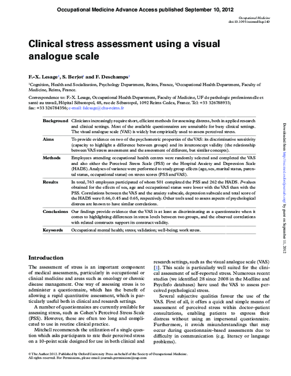 (PDF) Clinical stress assessment using a visual analogue scale