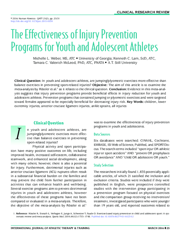 (PDF) The Effectiveness of Injury Prevention Programs for Youth and ...