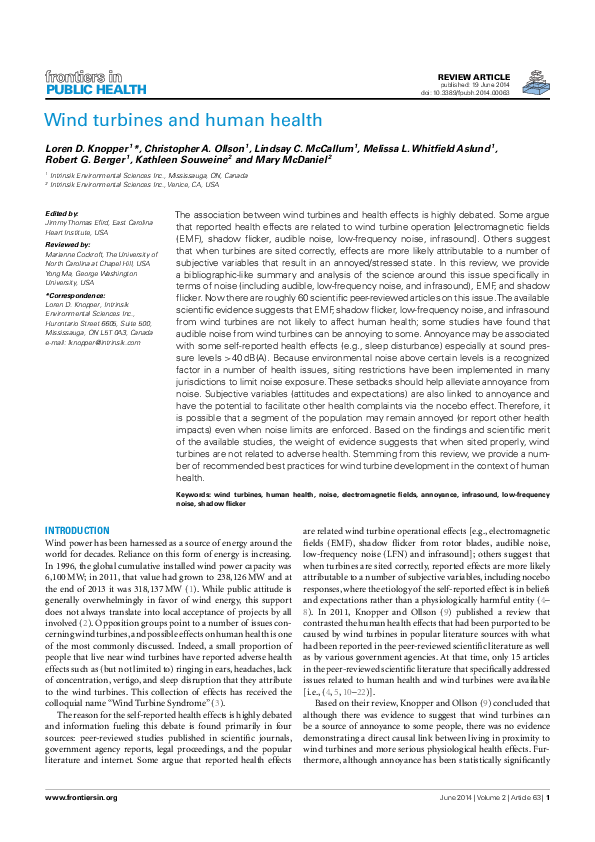 (PDF) Wind Turbines and Human Health