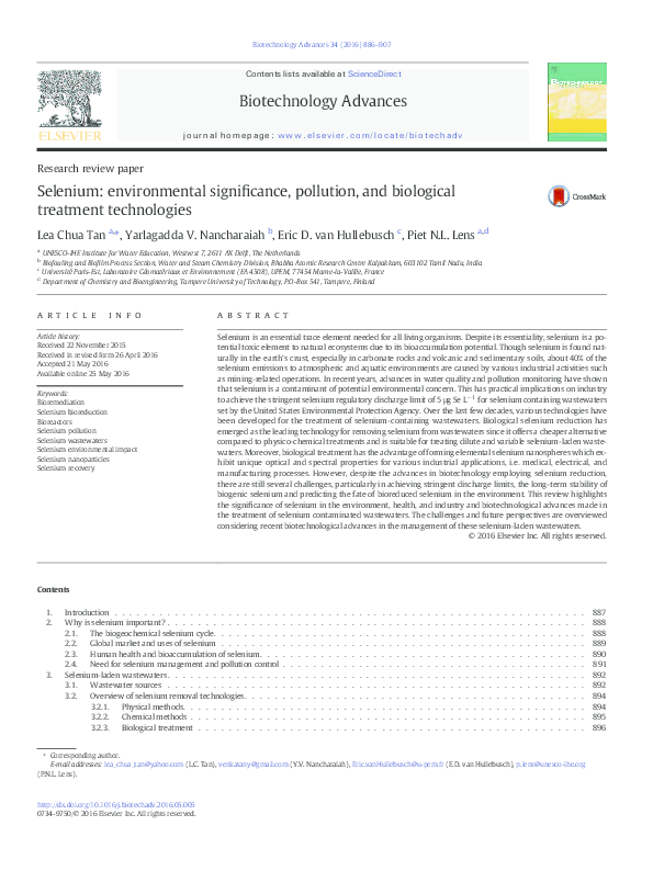 (PDF) Selenium: environmental significance, pollution, and biological ...
