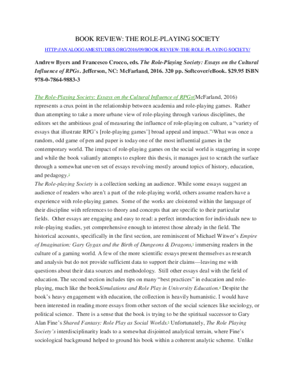 (PDF) Book Review: The Role Playing Society