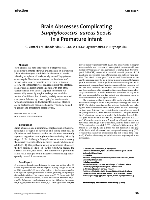 (PDF) Brain Abscesses Complicating Staphylococcus aureus Sepsis in a ...