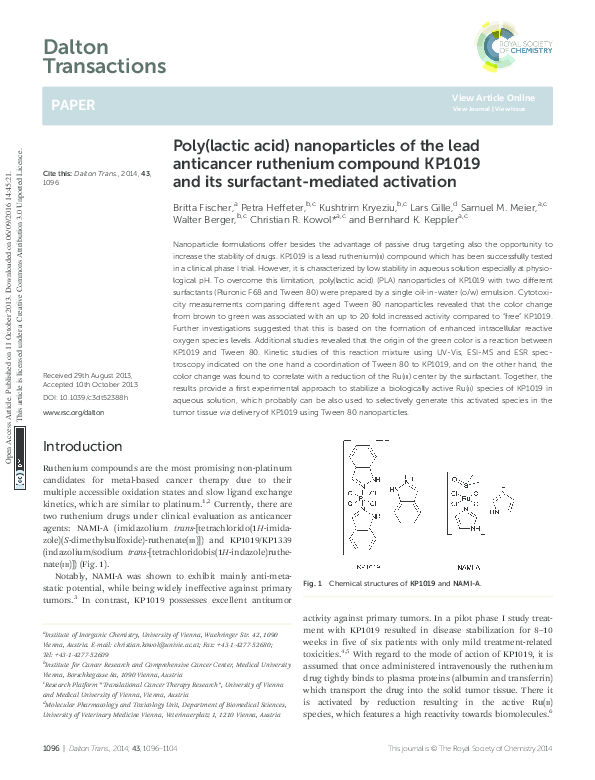 (PDF) Poly(lactic acid) nanoparticles of the lead anticancer ruthenium ...
