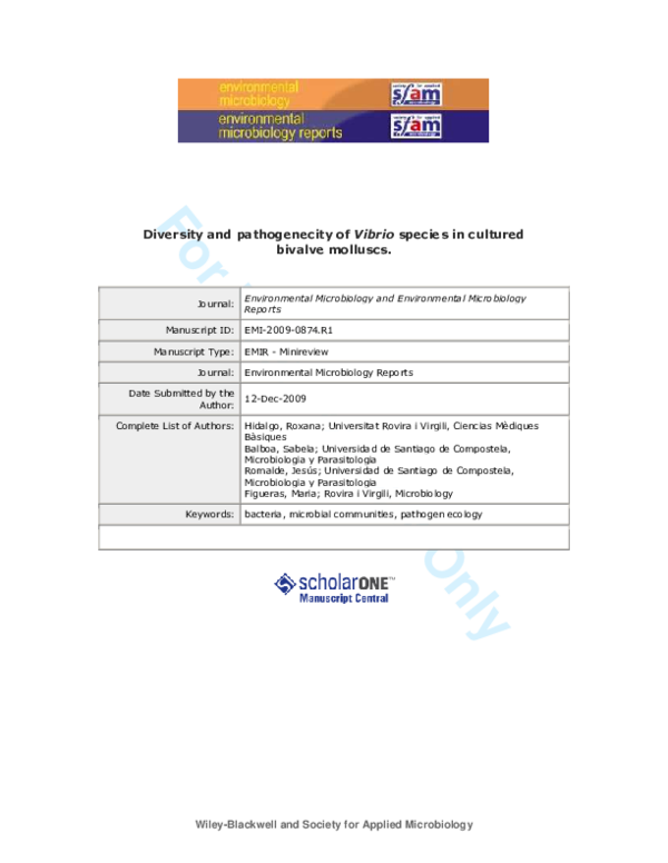 Pdf Diversity And Pathogenecity Of Vibrio Species In Cultured Bivalve