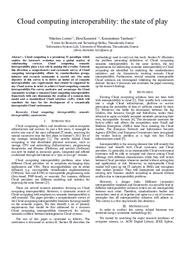 (DOC) Cloud Computing Interoperability: The State of Play