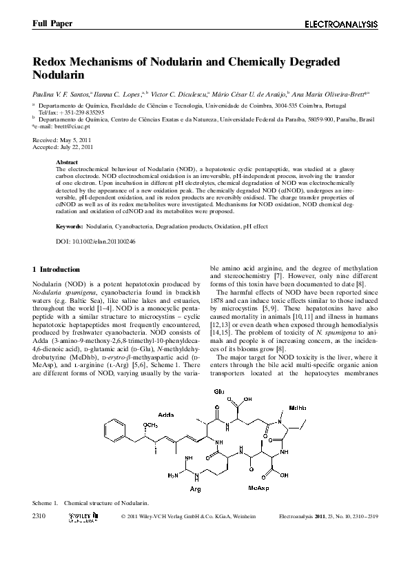 (PDF) Redox Mechanisms of Nodularin and Chemically Degraded Nodularin