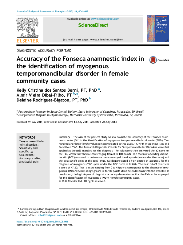 (PDF) Accuracy of the Fonseca anamnestic index in the identification of ...