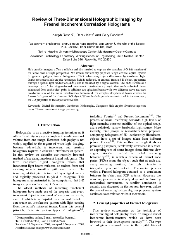 (PDF) Review of three-dimensional holographic imaging by multiple-viewpoint-projection based methods
