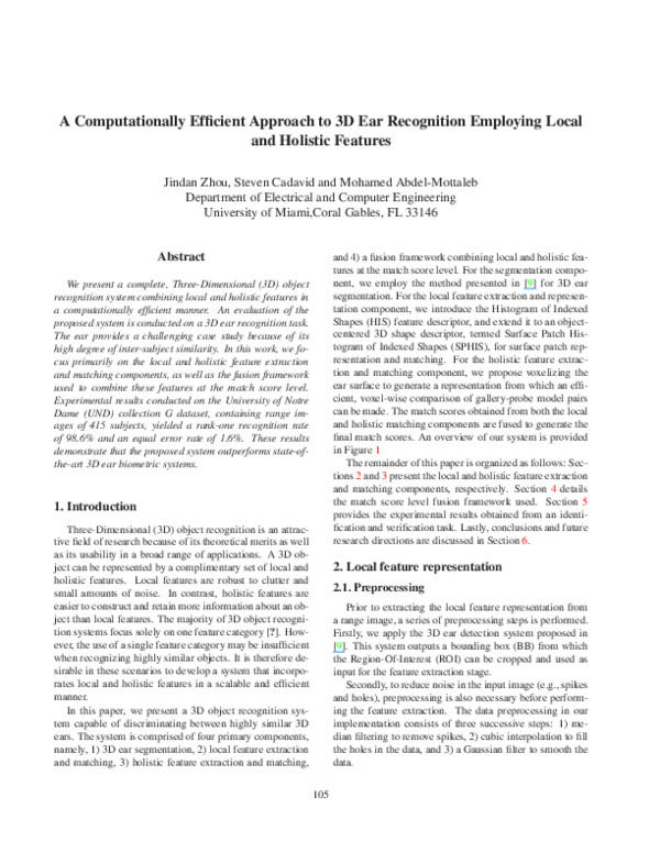 (PDF) A computationally efficient approach to 3D ear recognition employing local and holistic ...