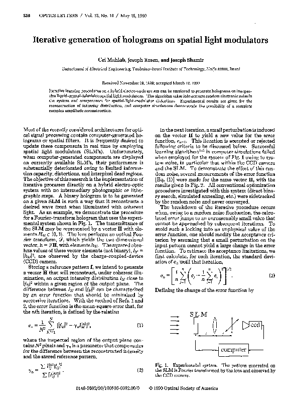 (PDF) Iterative generation of holograms on spatial light modulators