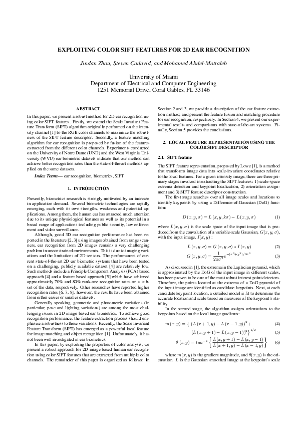 (PDF) Exploiting color SIFT features for 2D ear recognition